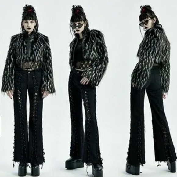 Punk Rave | Jackets & Coats | Punk Rave Gothic Black White Cropped Fur ...